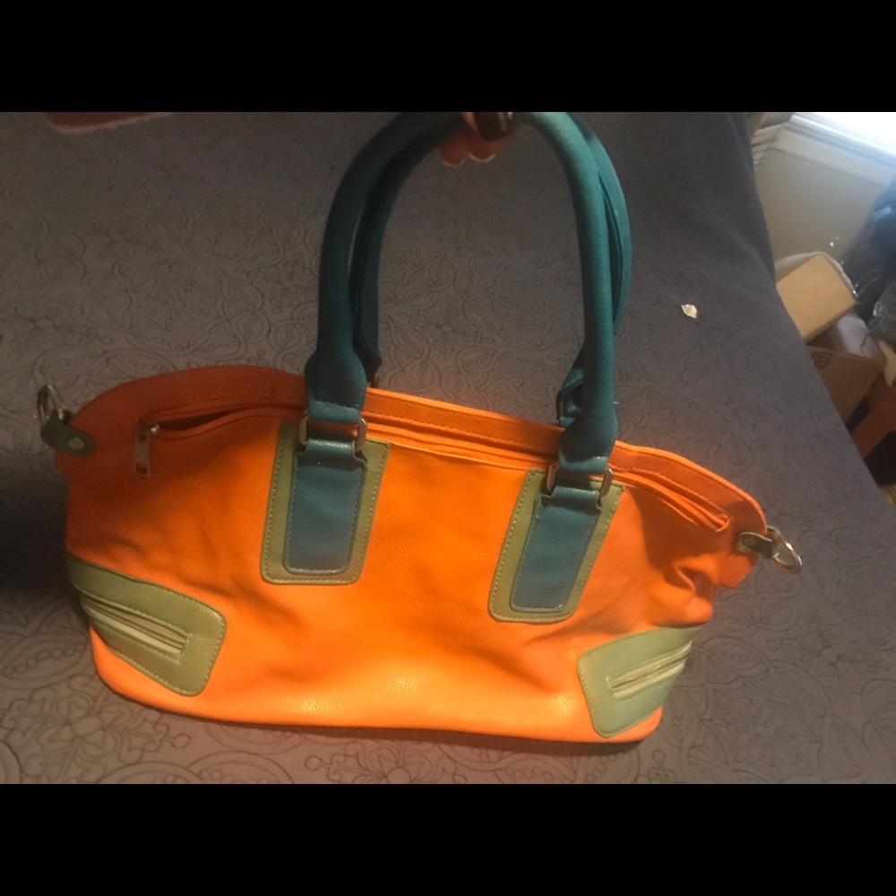 Colorful Satchel - Orange, Teal And Green - Gem